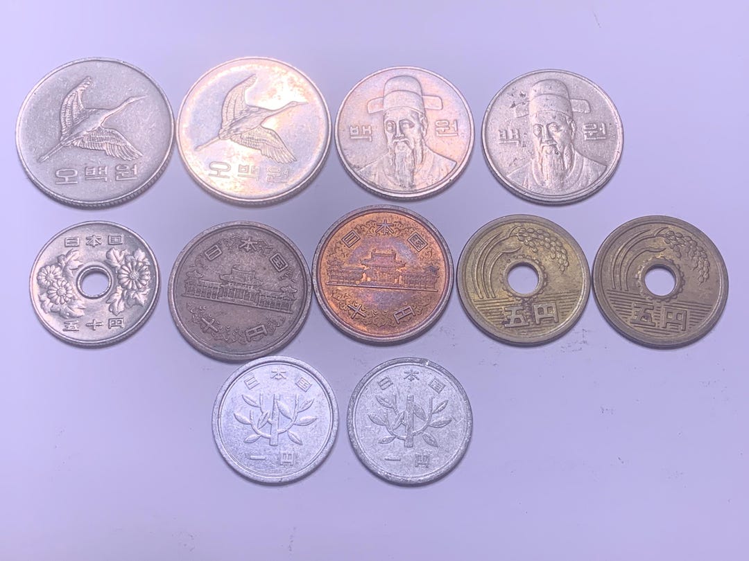 Coins From Japan 500 Yen (2) 100 Yen (2) 50 Yen (1) 10 Yen (2) 5 Yen (2 ...
