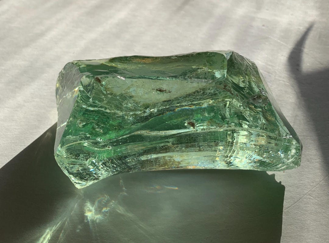 Beautiful Aquamarine Colored Cullet, Slag Glass Chunk With Amber ...