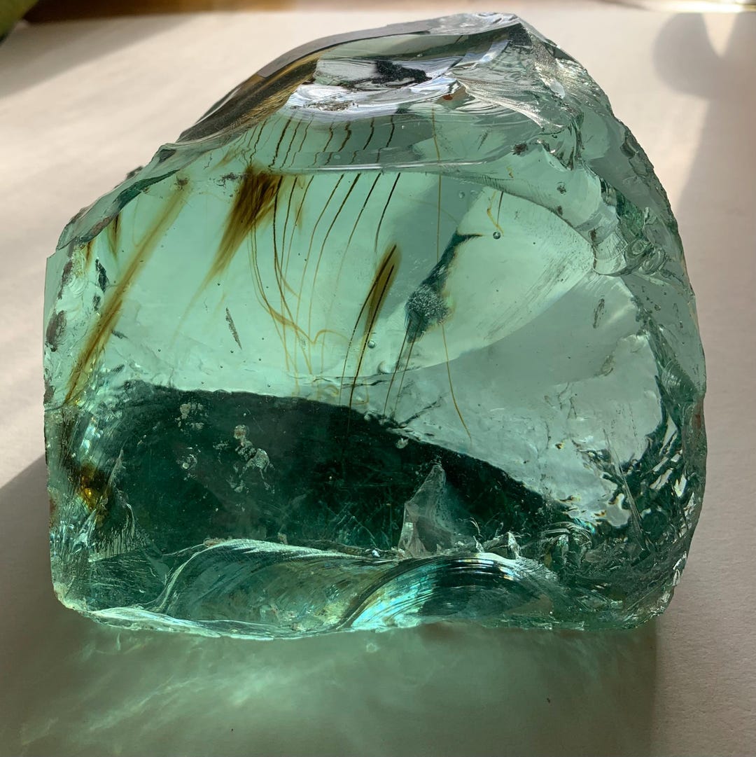 Beautiful Aquamarine Colored Cullet, Slag Glass Chunk With Amber ...