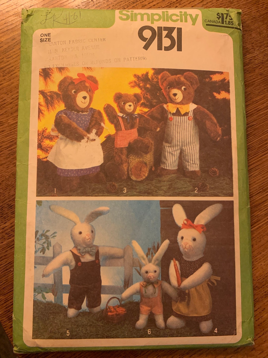 Simplicity 9131 Bears & Bunnies - Set of Stuffed Animals - Uncut Sewing ...