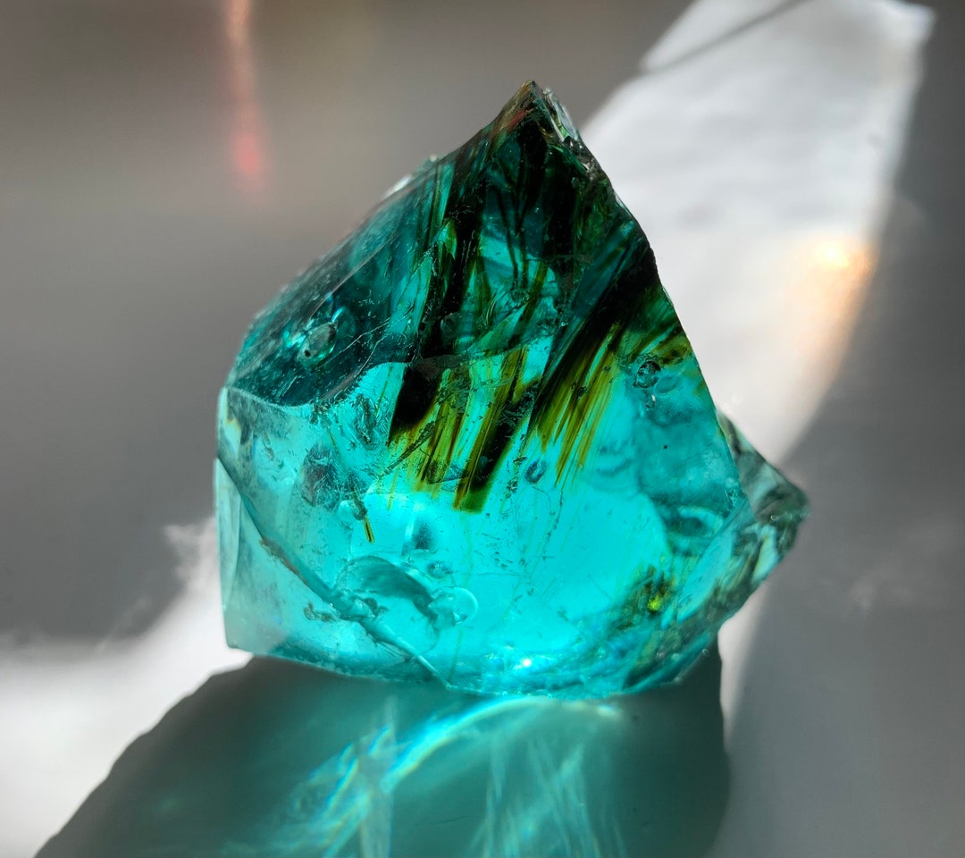 Beautiful Aquamarine Colored Cullet, Slag Glass Chunk With Amber ...