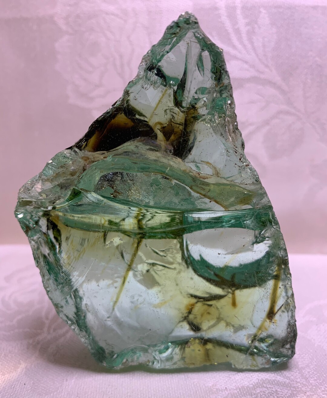 Beautiful Aquamarine and Amber Colored Cullet, Slag Glass Chunk With ...