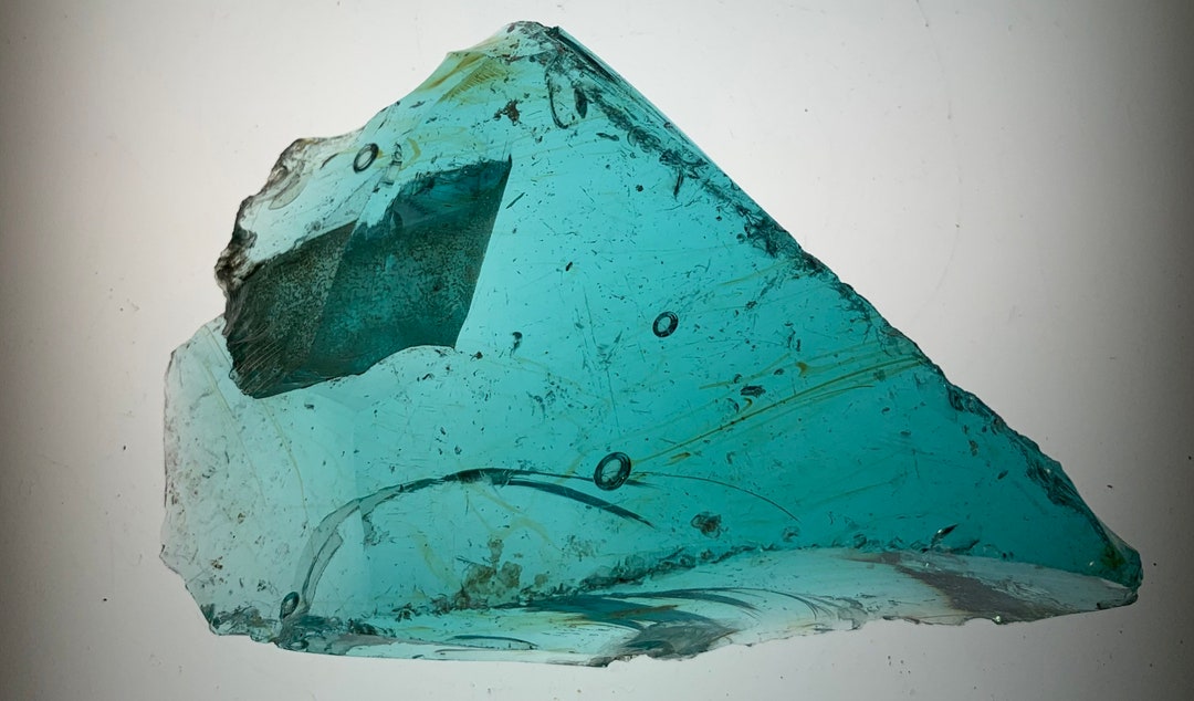 Beautiful Aquamarine Colored Slag Glass Chunk With Awesome Inclusions ...