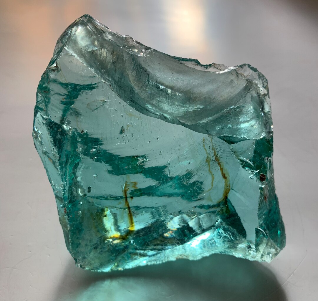 Beautiful Aquamarine Colored Cullet, Slag Glass Chunk With Amber ...