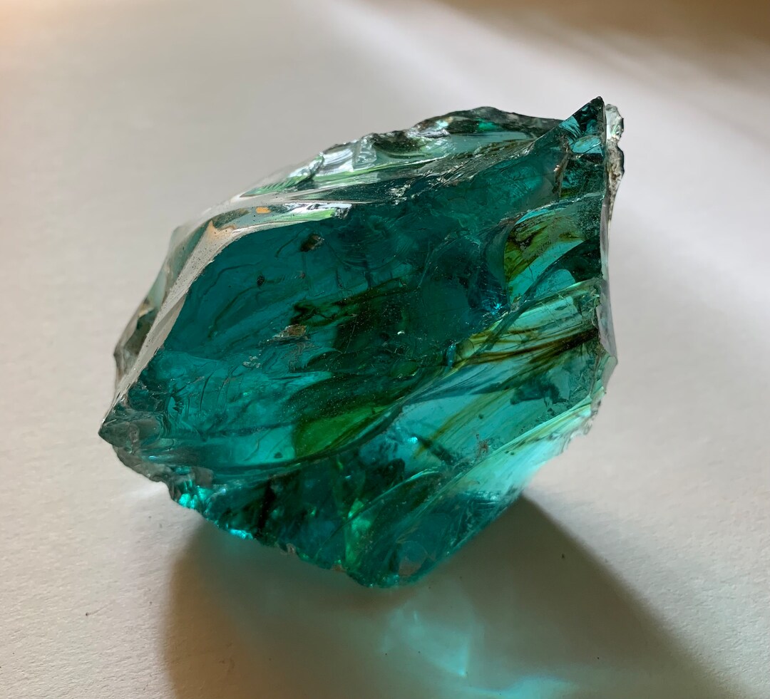 Beautiful Deep Aquamarine Colored Cullet, Slag Glass Chunk With Amber ...