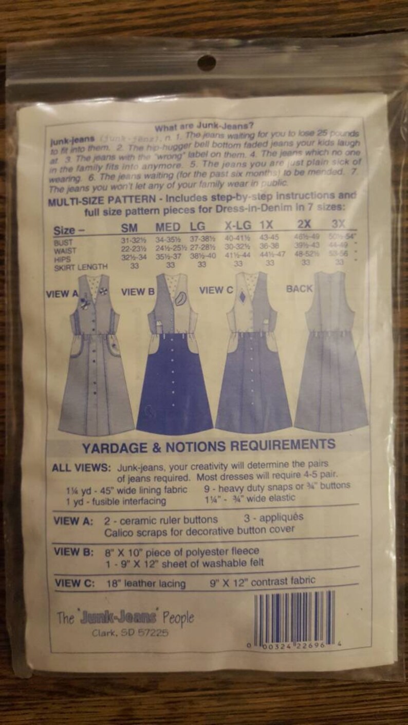 Vintage, Uncut Junk Jeans Dress in Denim Pattern Size S to XXXL - Etsy