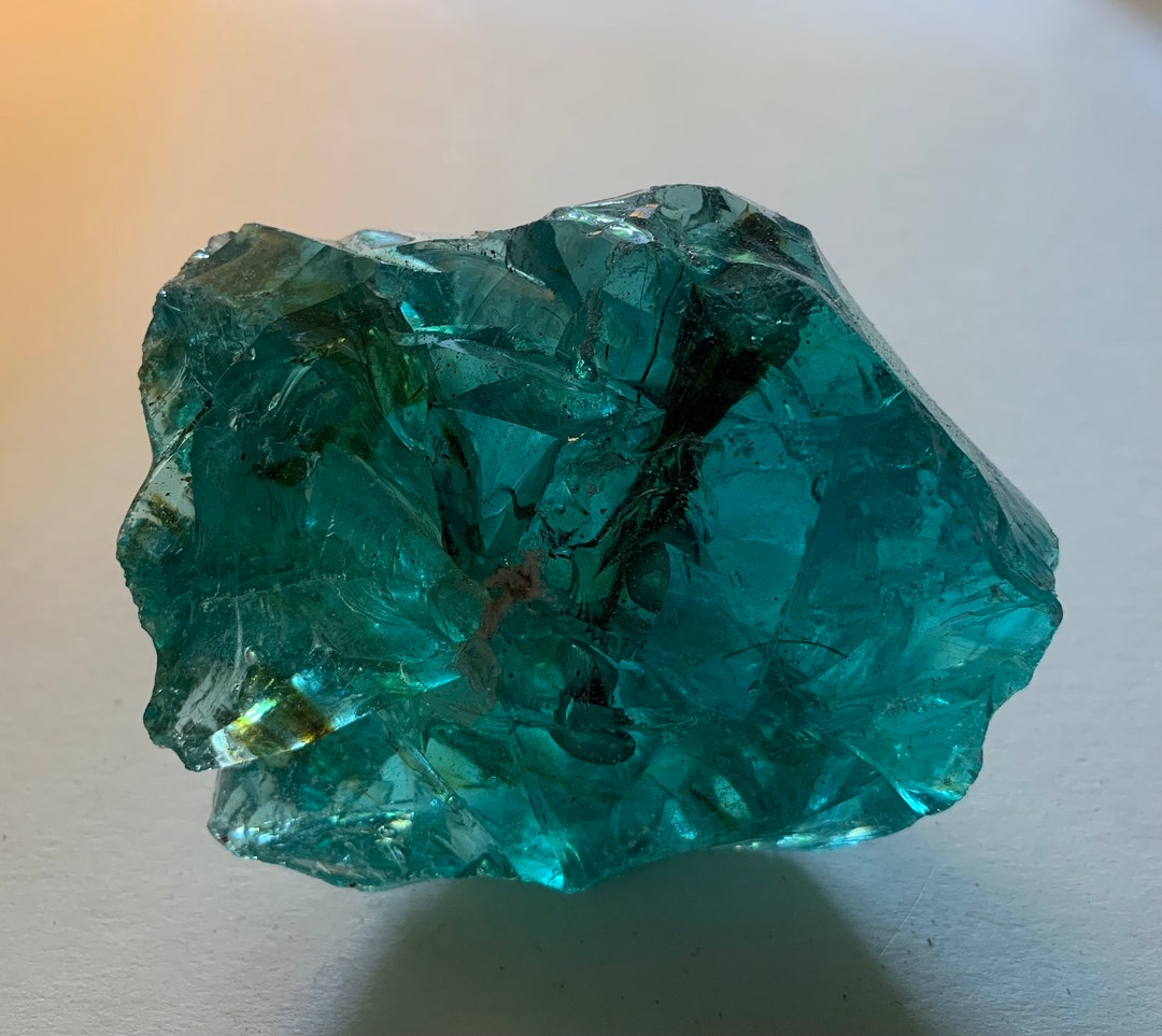 Beautiful Aquamarine Colored Cullet, Slag Glass Chunk With Amber ...