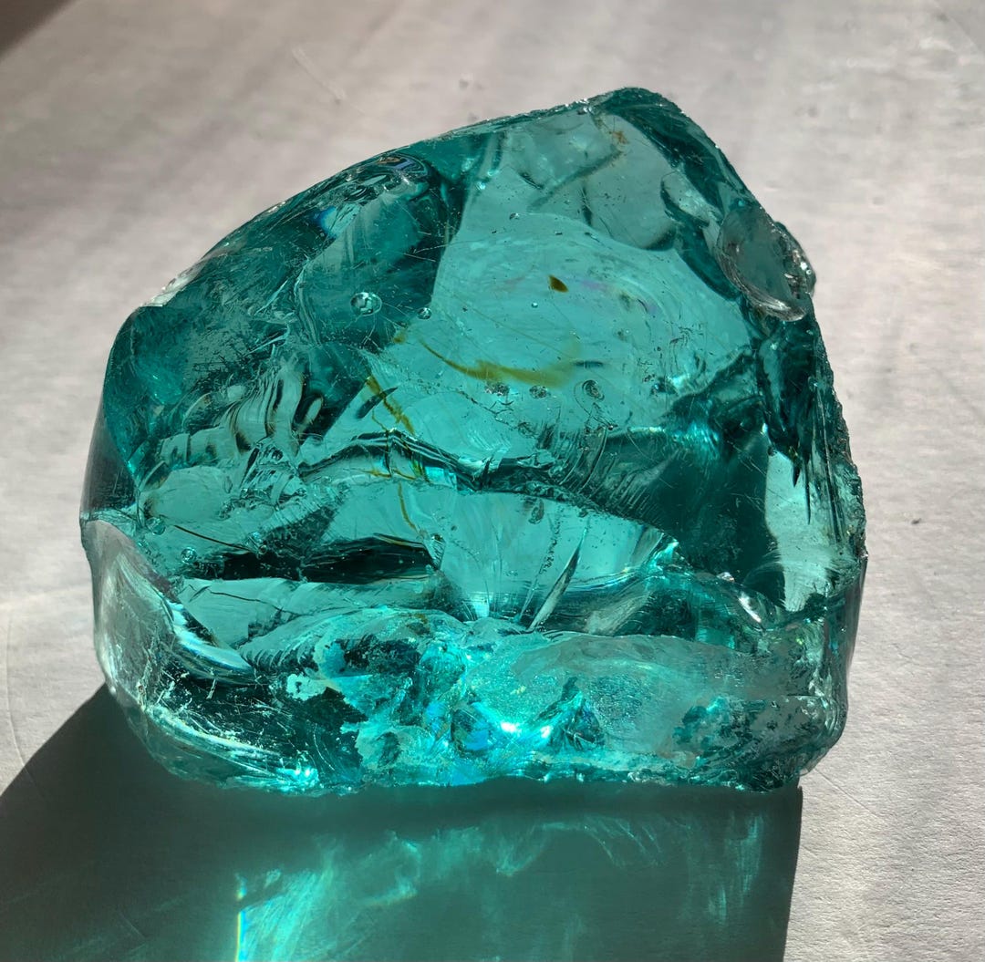 Beautiful Aquamarine Colored Cullet, Slag Glass Chunk With Amber ...