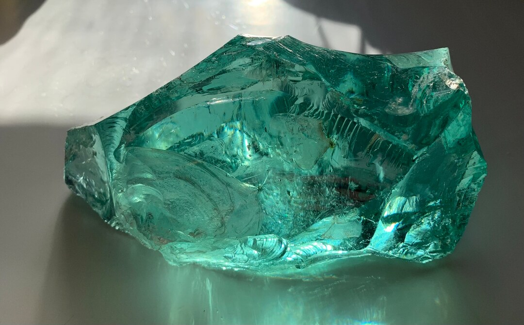 Beautiful Aquamarine Colored Cullet, Slag Glass Chunk With Amber ...