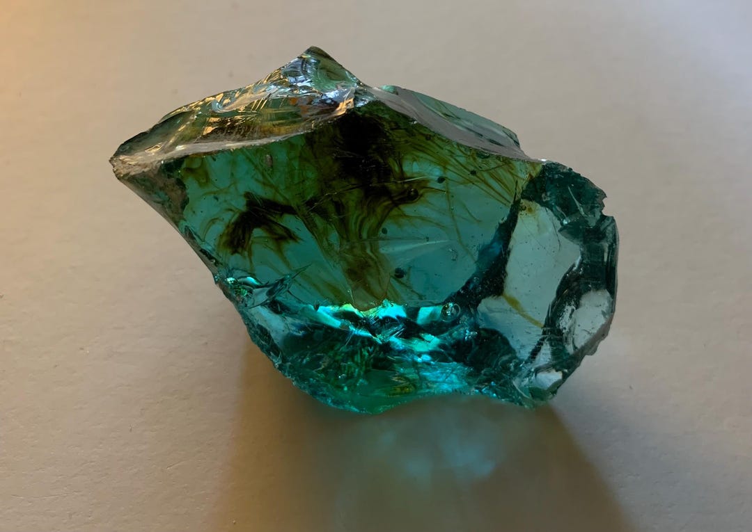 Beautiful Aquamarine Colored Cullet, Slag Glass Chunk With Amber ...