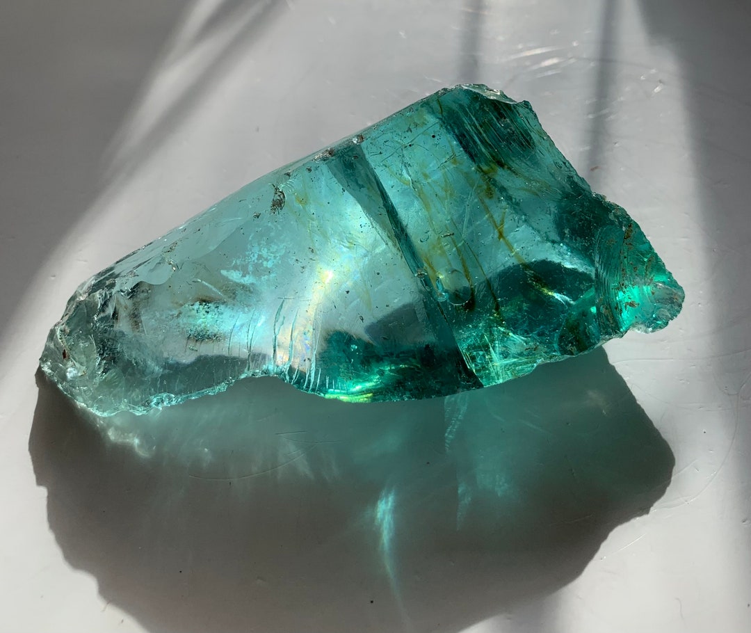 Beautiful Aquamarine Colored Cullet, Slag Glass Chunk With Amber ...