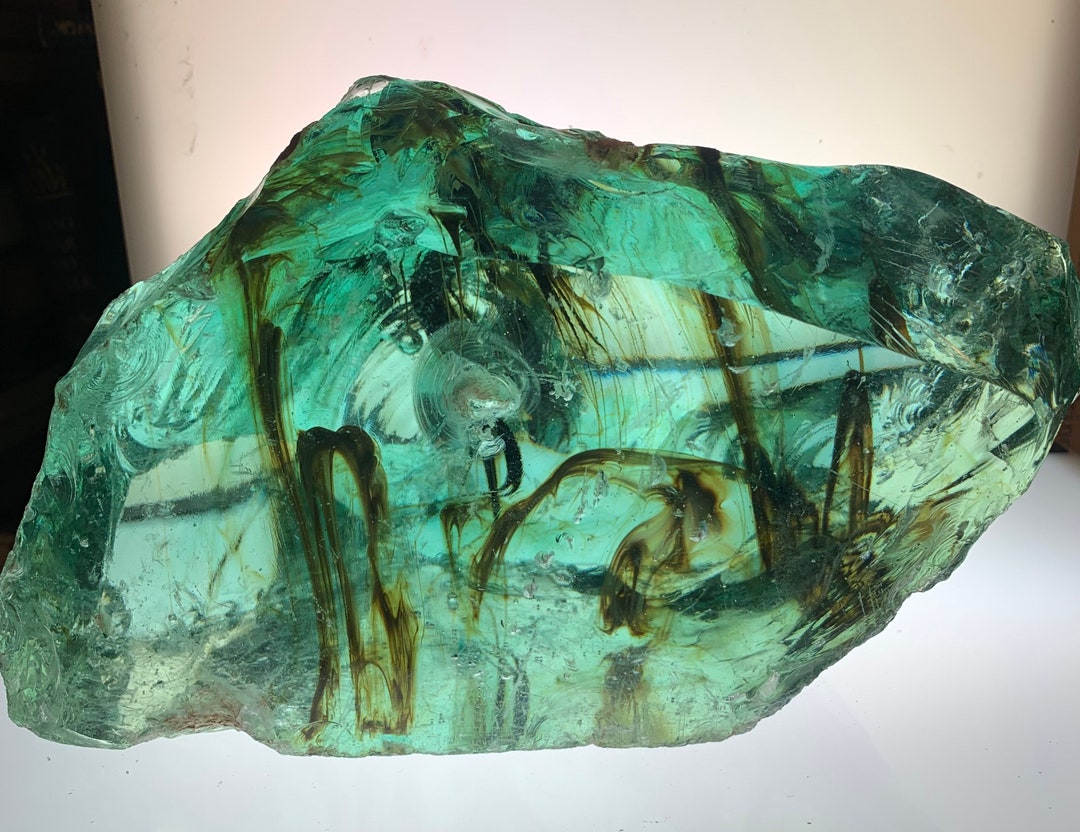 Large, Beautiful, Deep Blue-green Colored Cullet, Slag Glass Chunk With ...