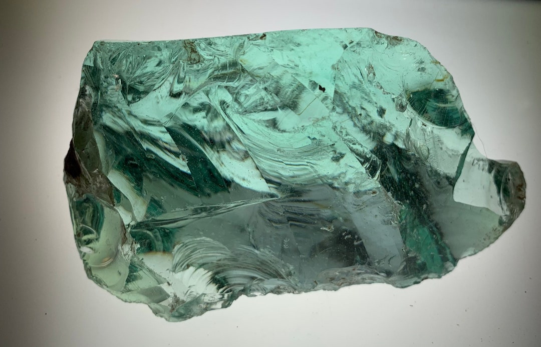 Beautiful Aquamarine Colored Slag Glass Chunk With Tiny Amber ...