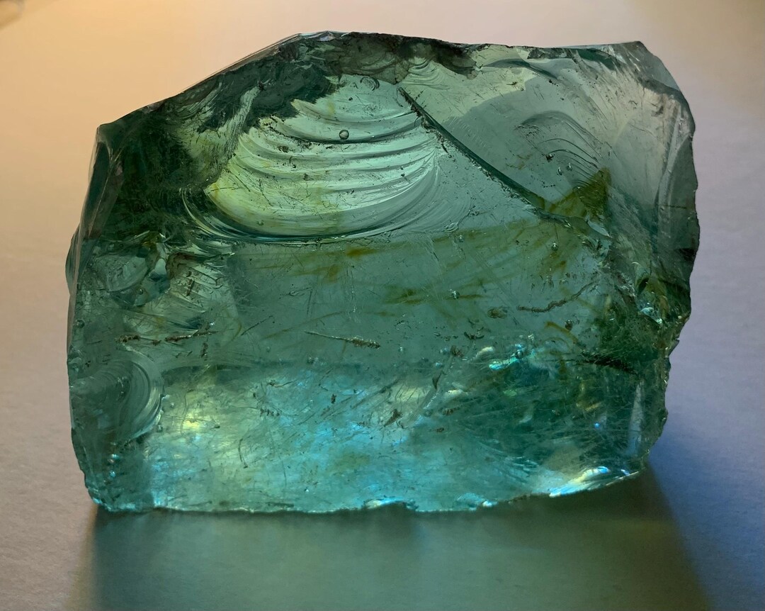 Beautiful Aquamarine Colored Cullet, Slag Glass Chunk With Amber ...