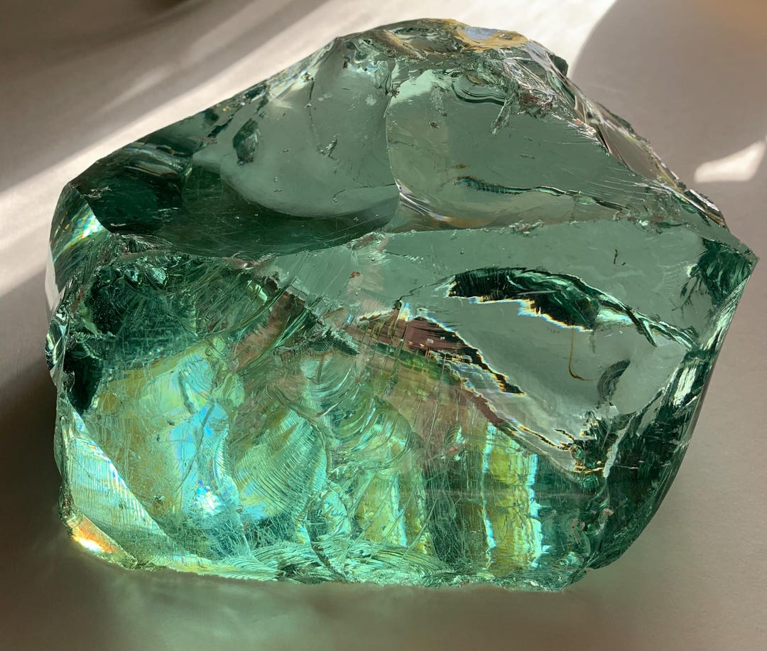 Beautiful Aquamarine Colored Cullet, Slag Glass Chunk With Amber ...