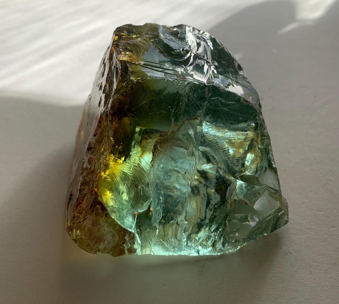 Beautiful Aquamarine Colored Cullet, Slag Glass Chunk With Amber ...