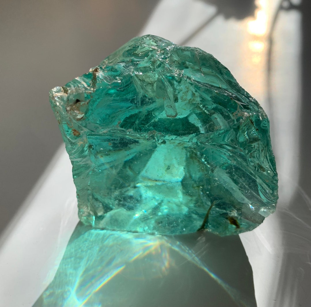 Beautiful Aquamarine Colored Cullet, Slag Glass Chunk With Amber ...
