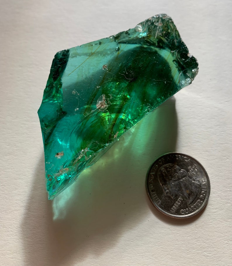 Beautiful Aquamarine Colored Cullet, Slag Glass Chunk With Amber ...