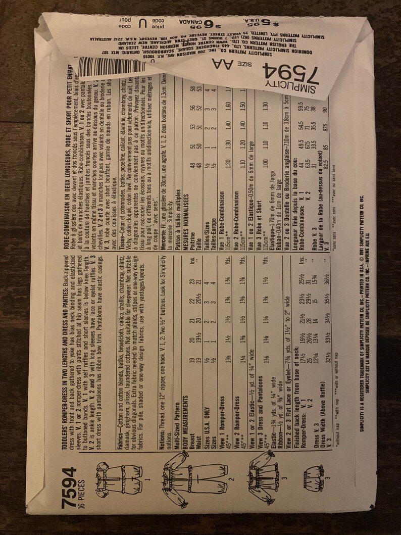 Simplicity 7594 Uncut Toddlers Romper Dress in 2 Lengths & - Etsy