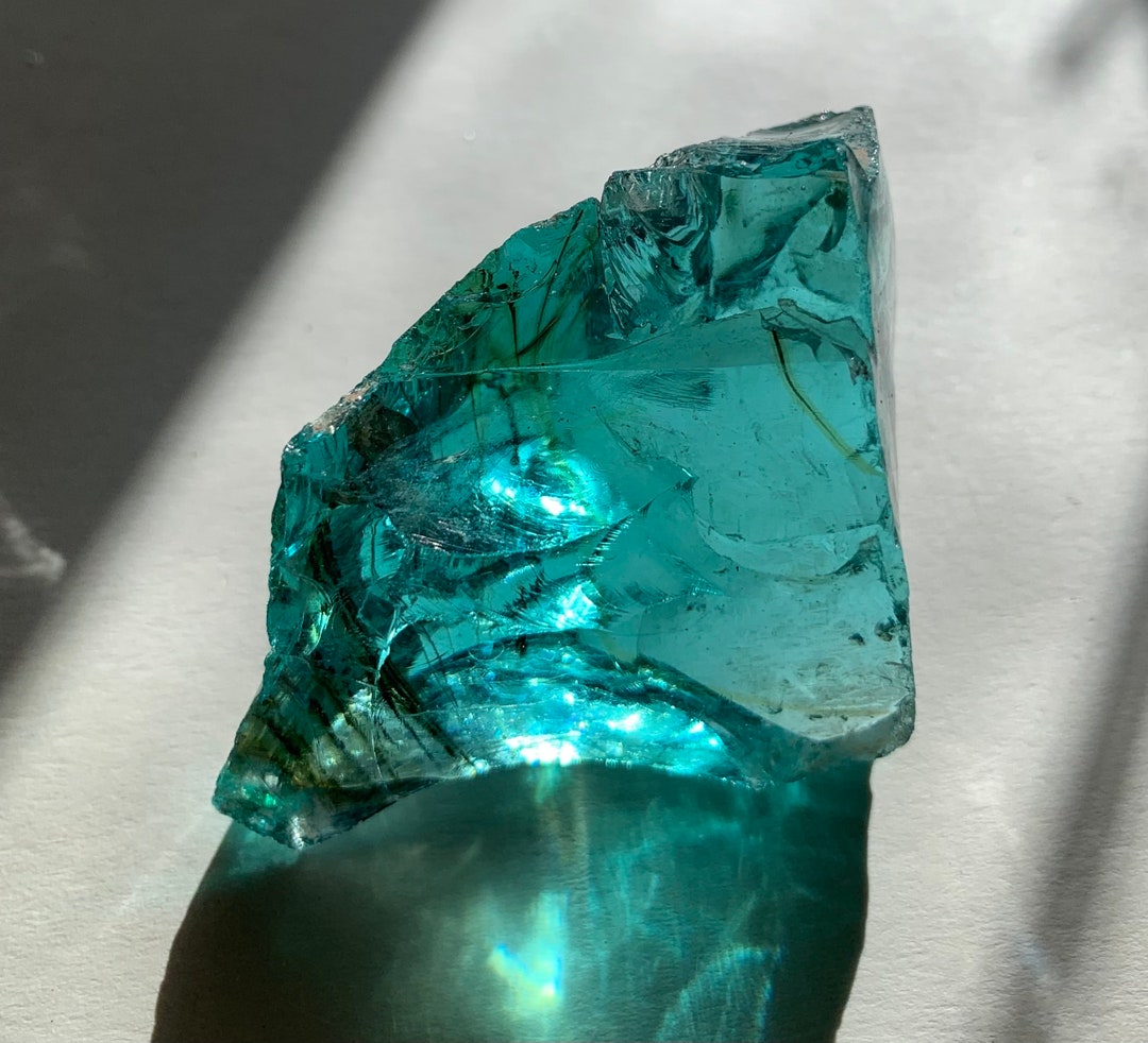 Beautiful Aquamarine Colored Cullet, Slag Glass Chunk With Amber ...