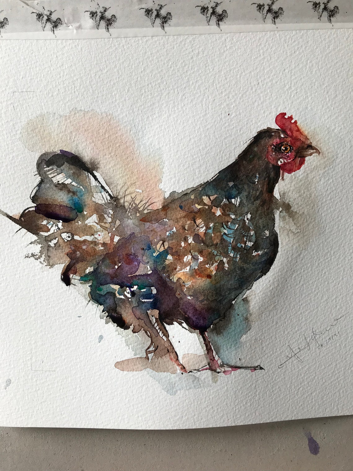 Watercolour Hen Chicken Wall Art Print Farm Animal gift | Etsy