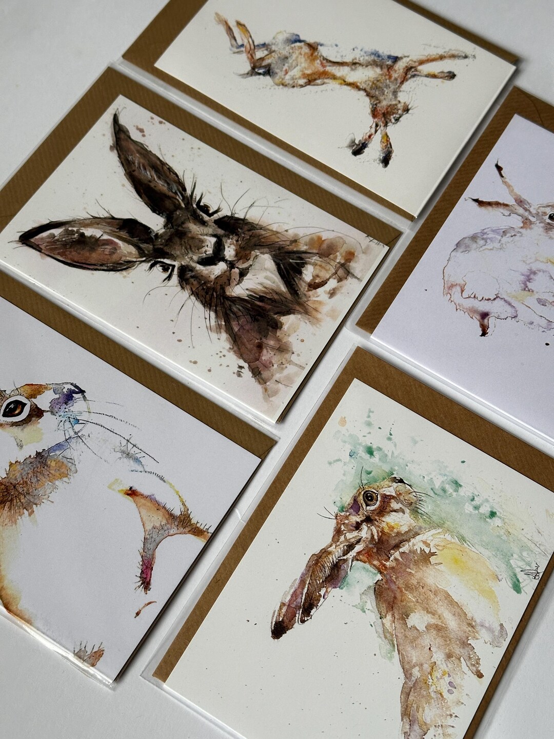 Easter Bunny Cards Hare Art Prints Pack Set of 5, British Wildlife ...