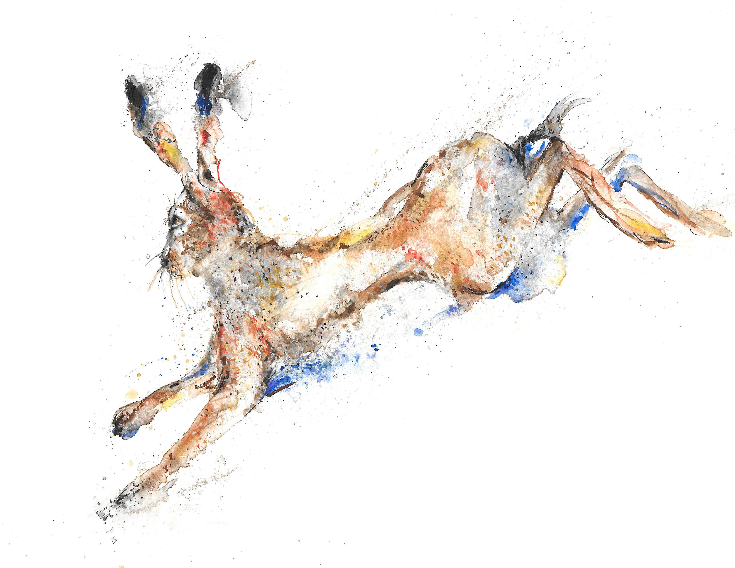 Leaping Hare Art Print Original Watercolour Hare Painting | Etsy