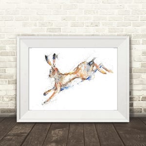 Leaping Hare Art Print Original Watercolour Hare Painting Wall Art ...