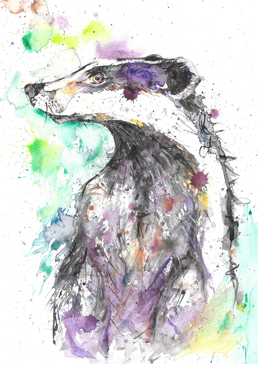 Watercolour BADGER Wall Art PRINT Signed Animal Gift - Etsy