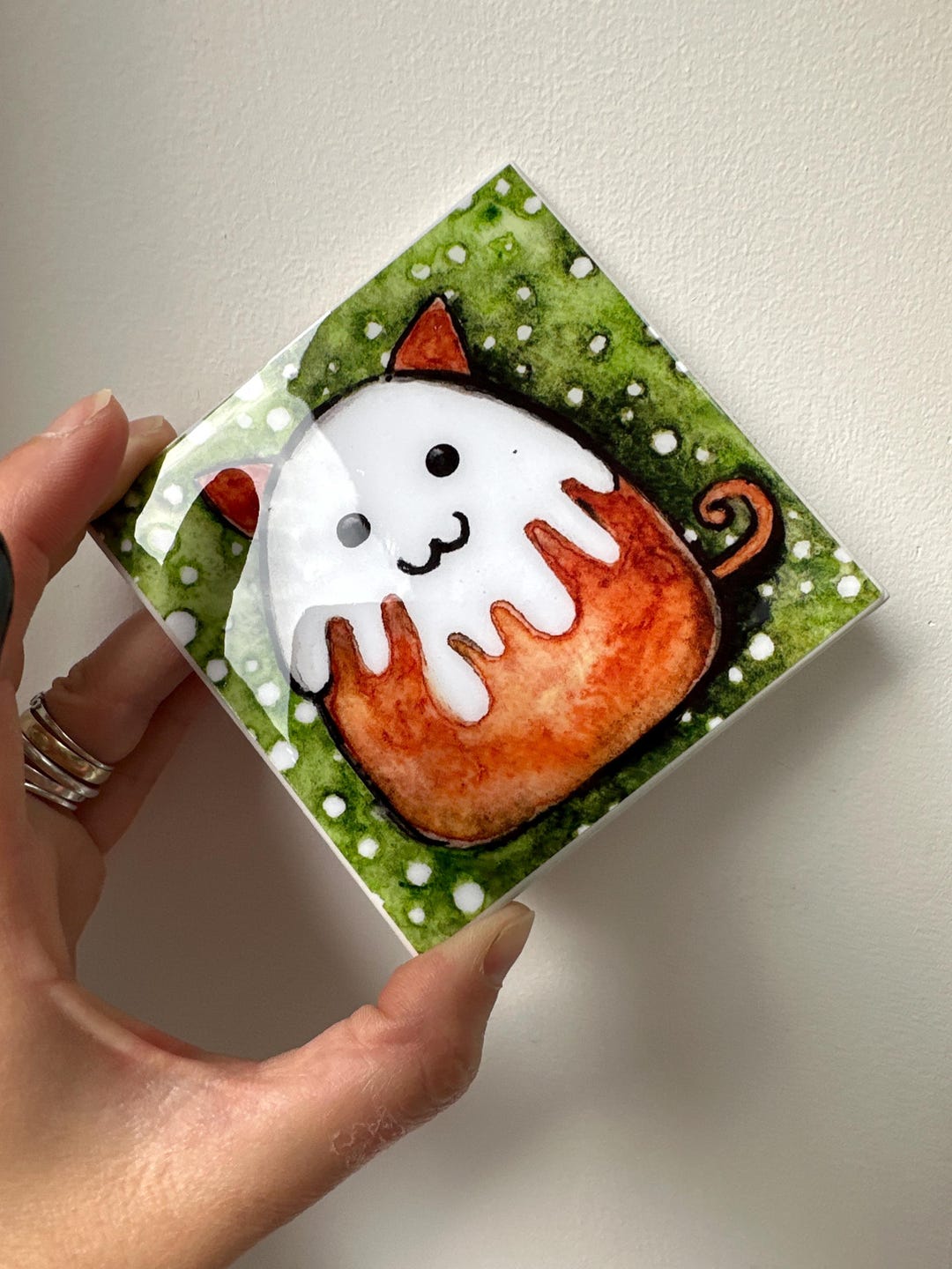 Funny Puddy Cat Christmas Art Coaster Watercolour Picture by Artist ...