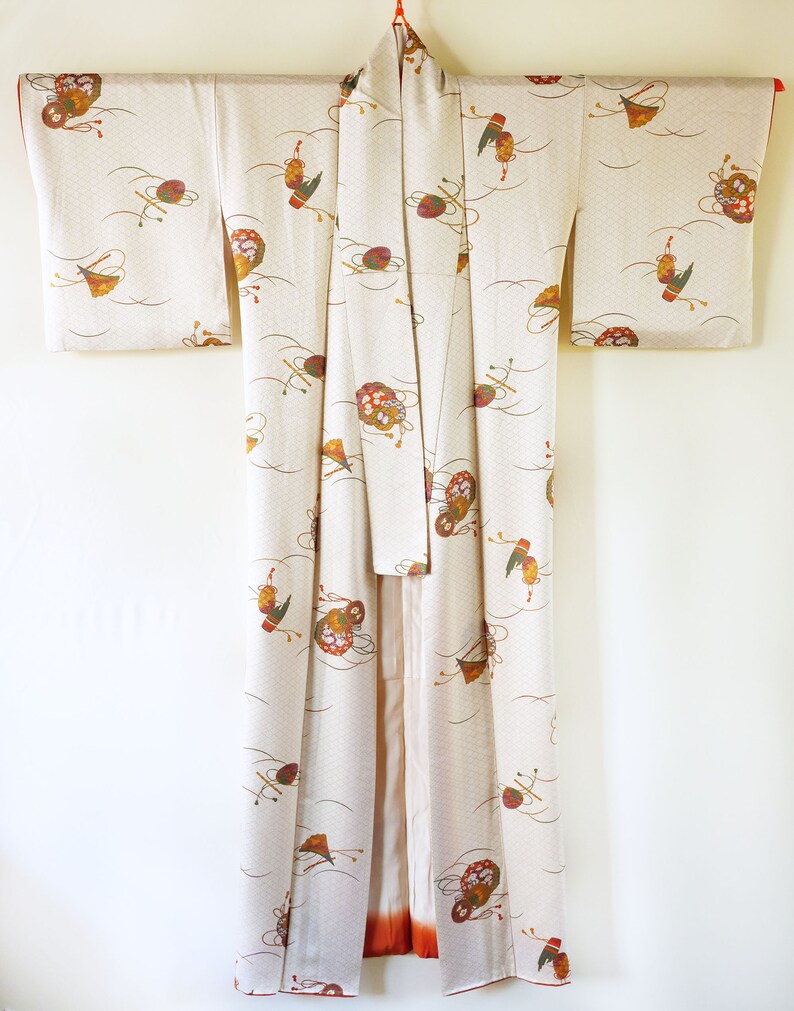 Drums Hamaguri Shell Double Lined Kimono for Woman, Japanese Silk ...