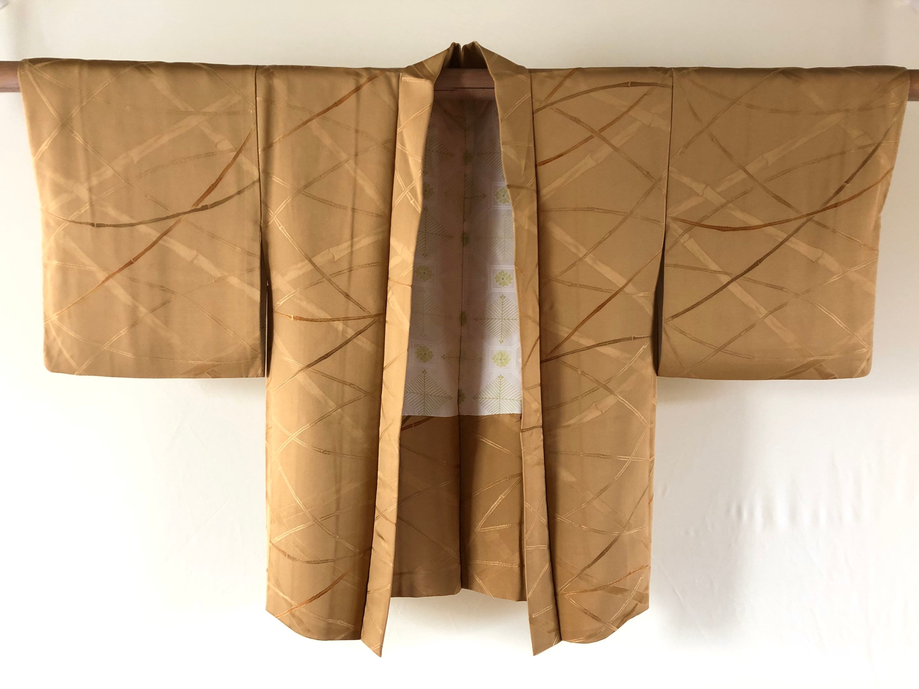 Beautiful gold beige haori with bamboo woven patterns vintage | Etsy