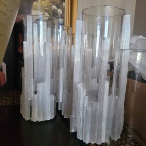 Selenite Crystal Glass Vase /candle Holders Three Piece Set Wedding ...