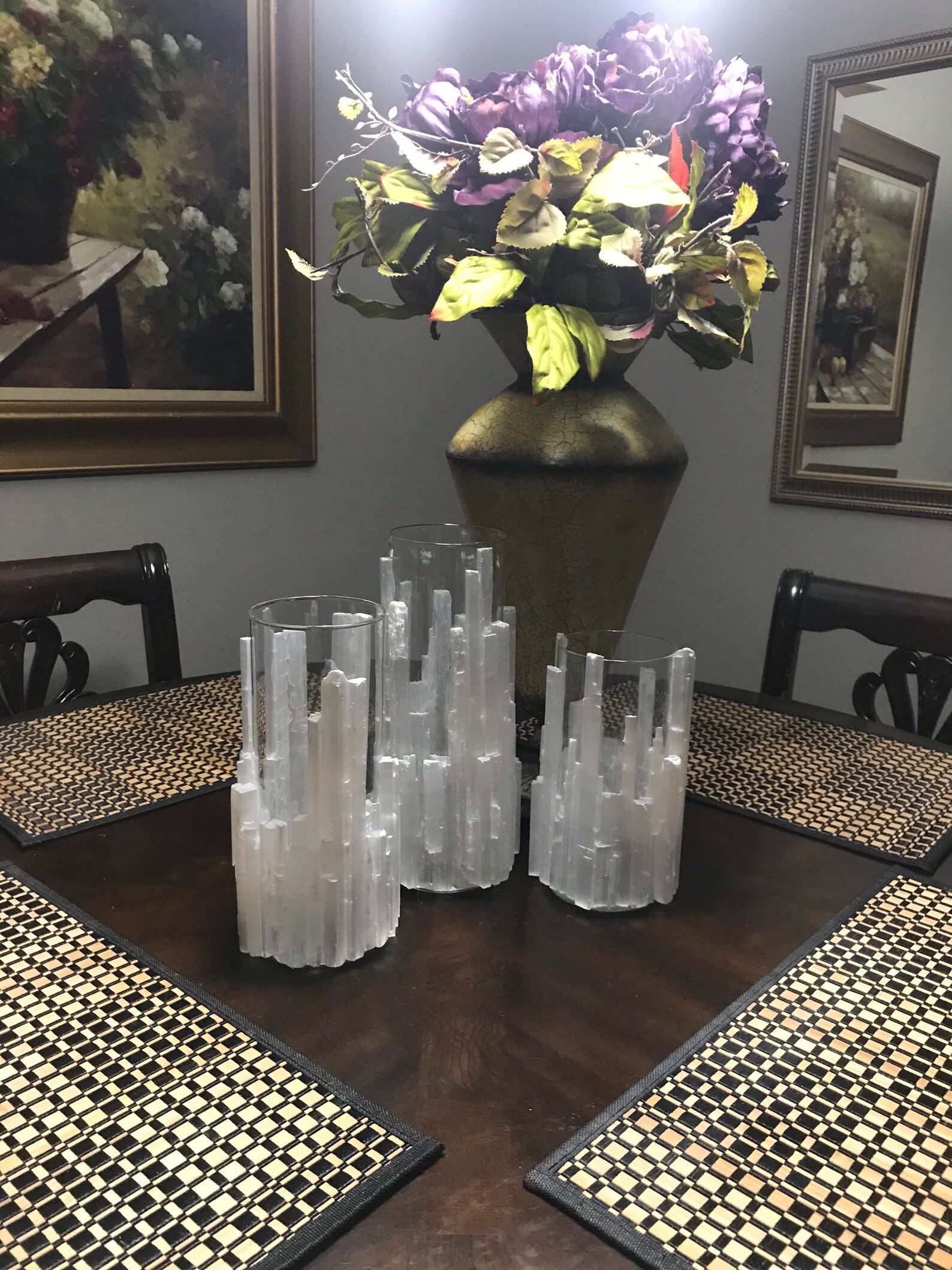Selenite Crystal Glass Vase /candle Holders Three Piece Set Wedding ...