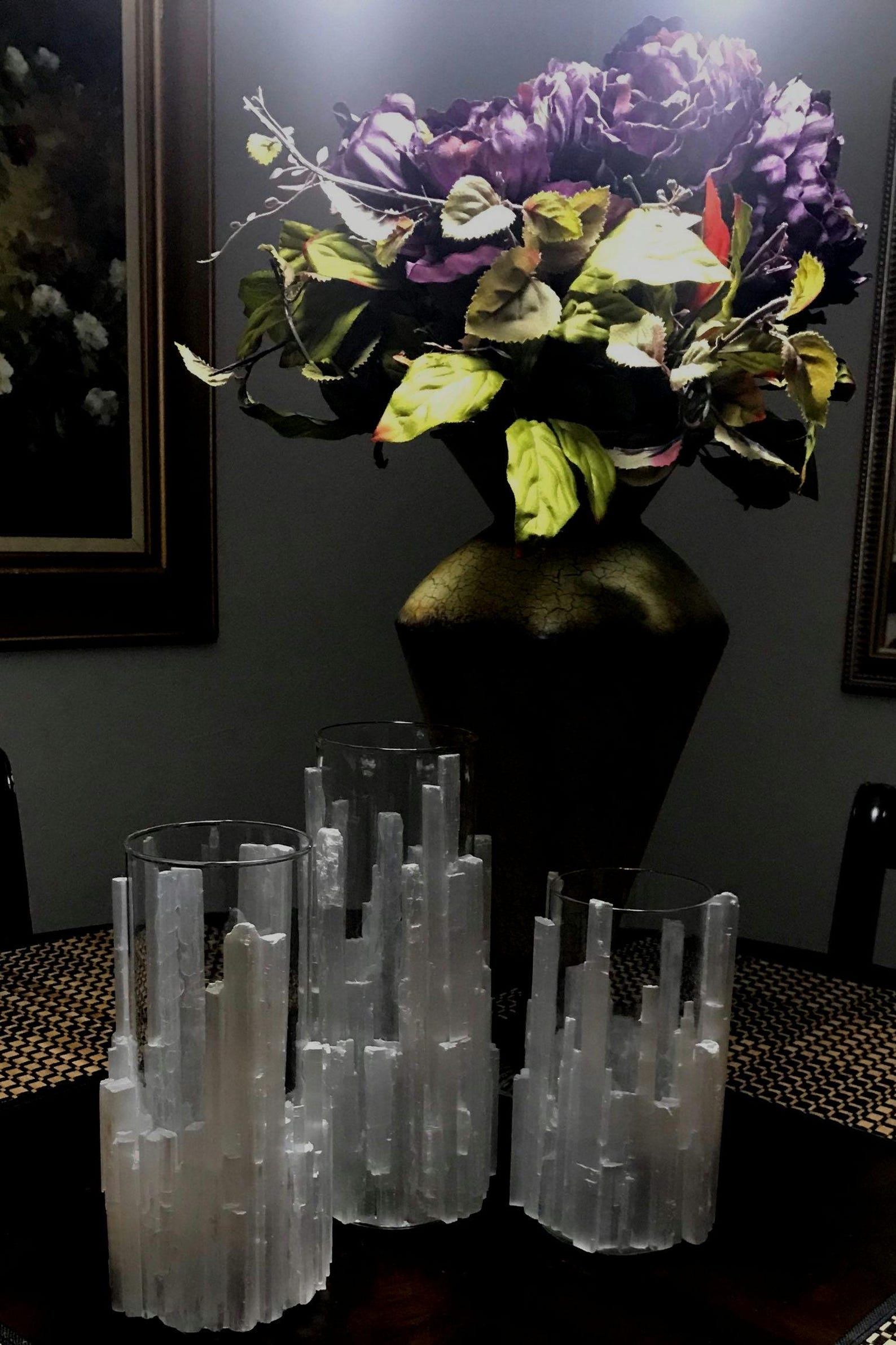 Selenite Crystal Glass Vase /candle Holders - Three Piece Set - Wedding ...