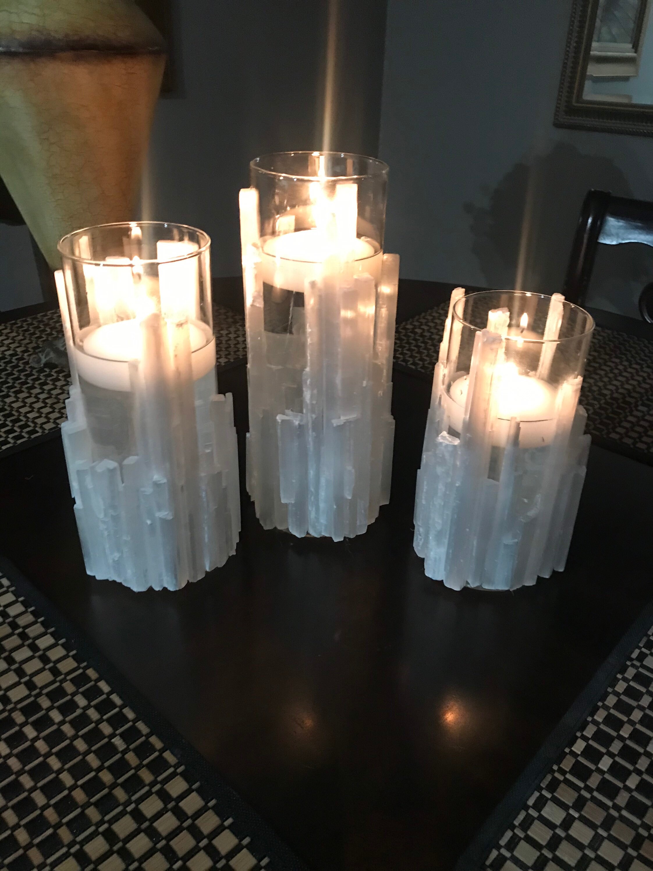 Selenite Crystal Glass Vase /candle Holders Three Piece Set Wedding ...