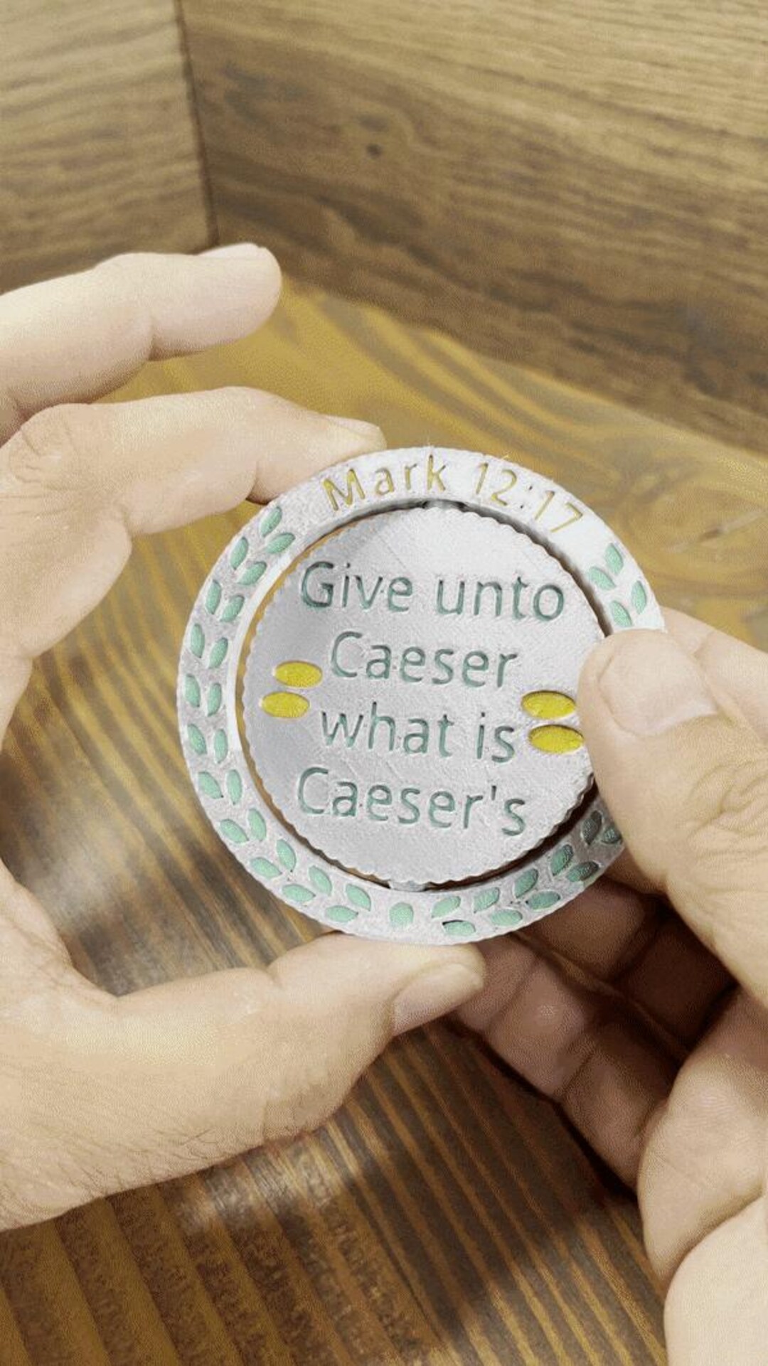 3D Printed File Coin Spinner With Bible Verse Mark 12:17 Printed on ...