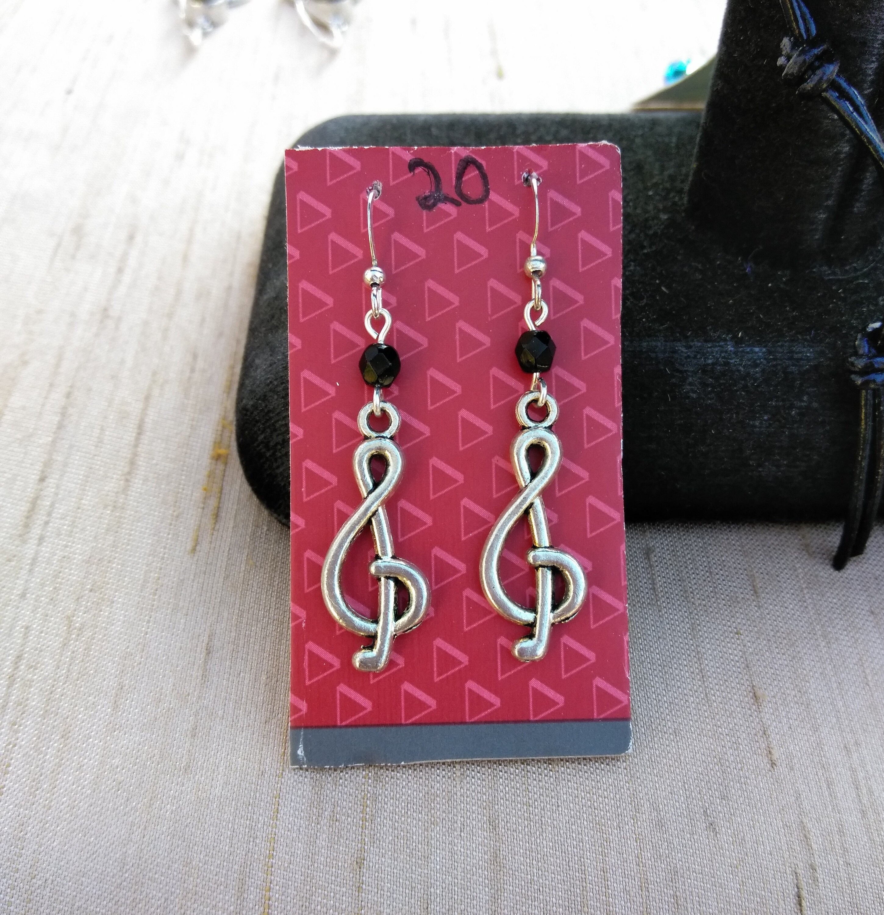 Treble Clef Music Note Pendientes plateados de plata - Etsy España