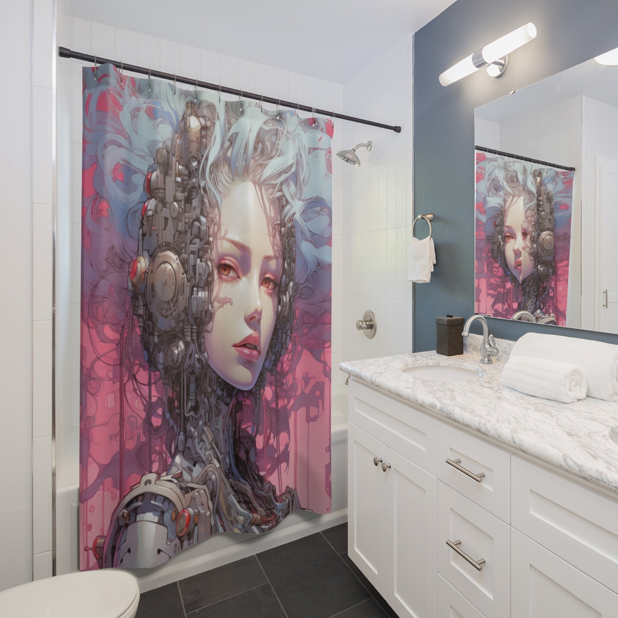 Shower Curtain Robot Celeste Design - Etsy