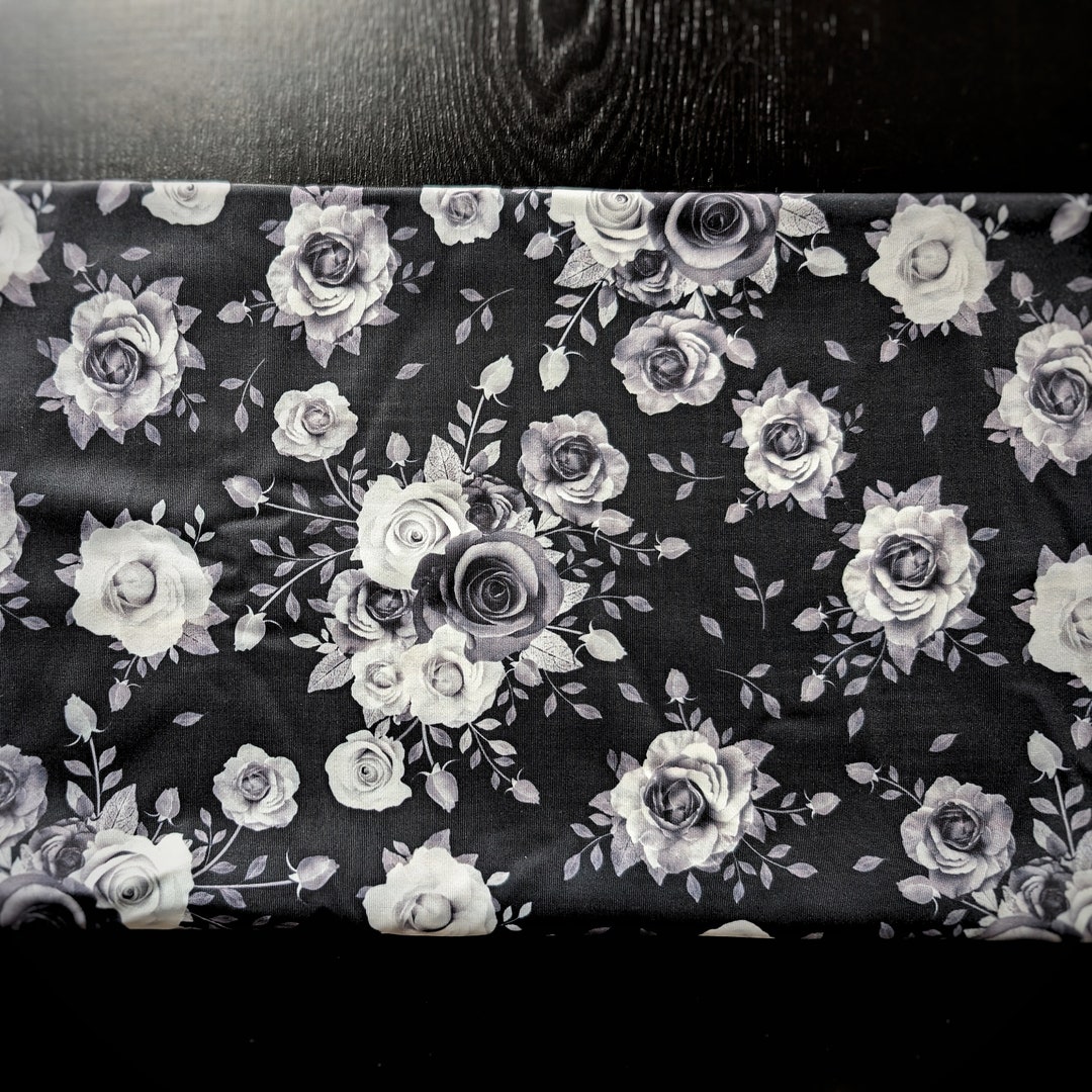 Black & White Rose Flowers Stretch Lycra Fabric Swim Wear Bathing Suit ...