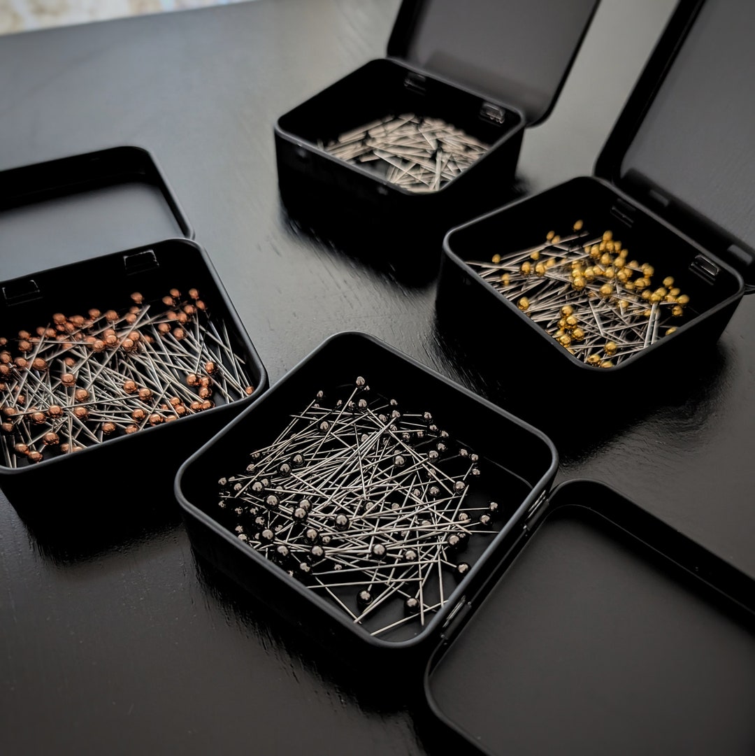 Black Hinged Storage Box With 100 Pcs Sewing Pins Berry/glass Head in ...
