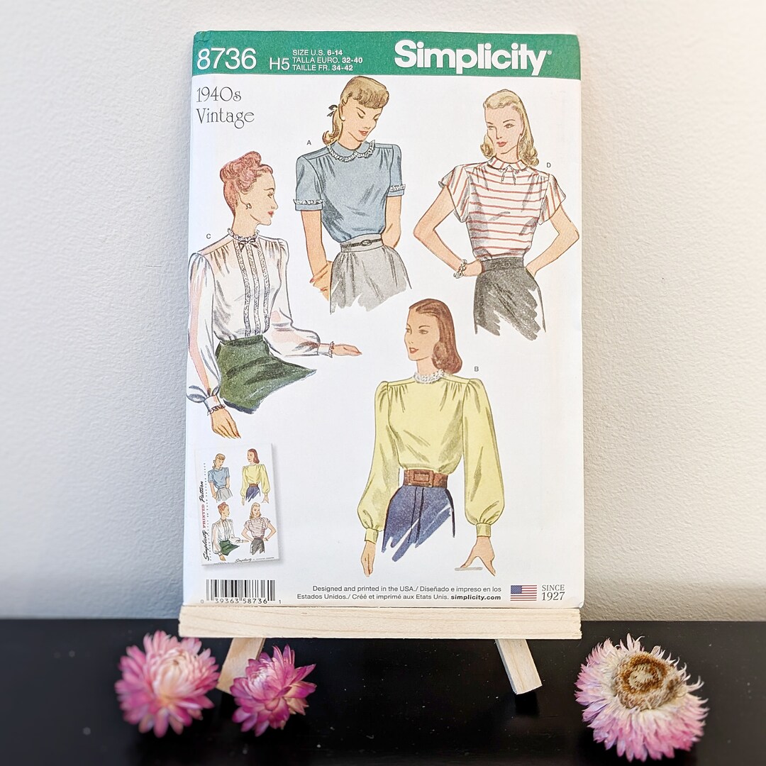 Vintage 1940s Reproduction Simplicity 8736 Collared Fitted Top Blouse ...