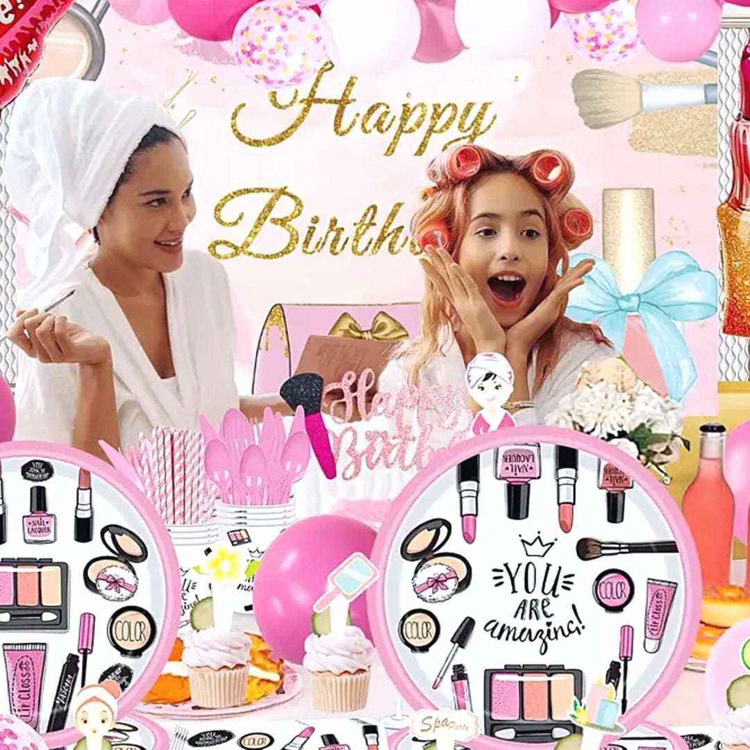 Makeup-themed Party Set Disposable Cups, Plates, Napkins & Tablecloth ...