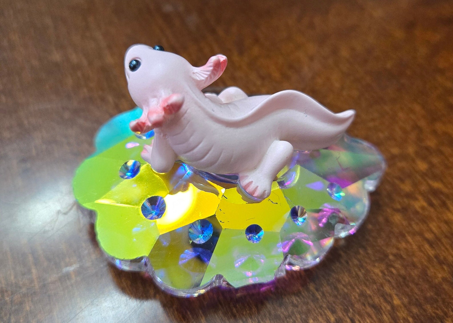 Axolotl Pink Salamander Miniature on Pink Crystal - Etsy