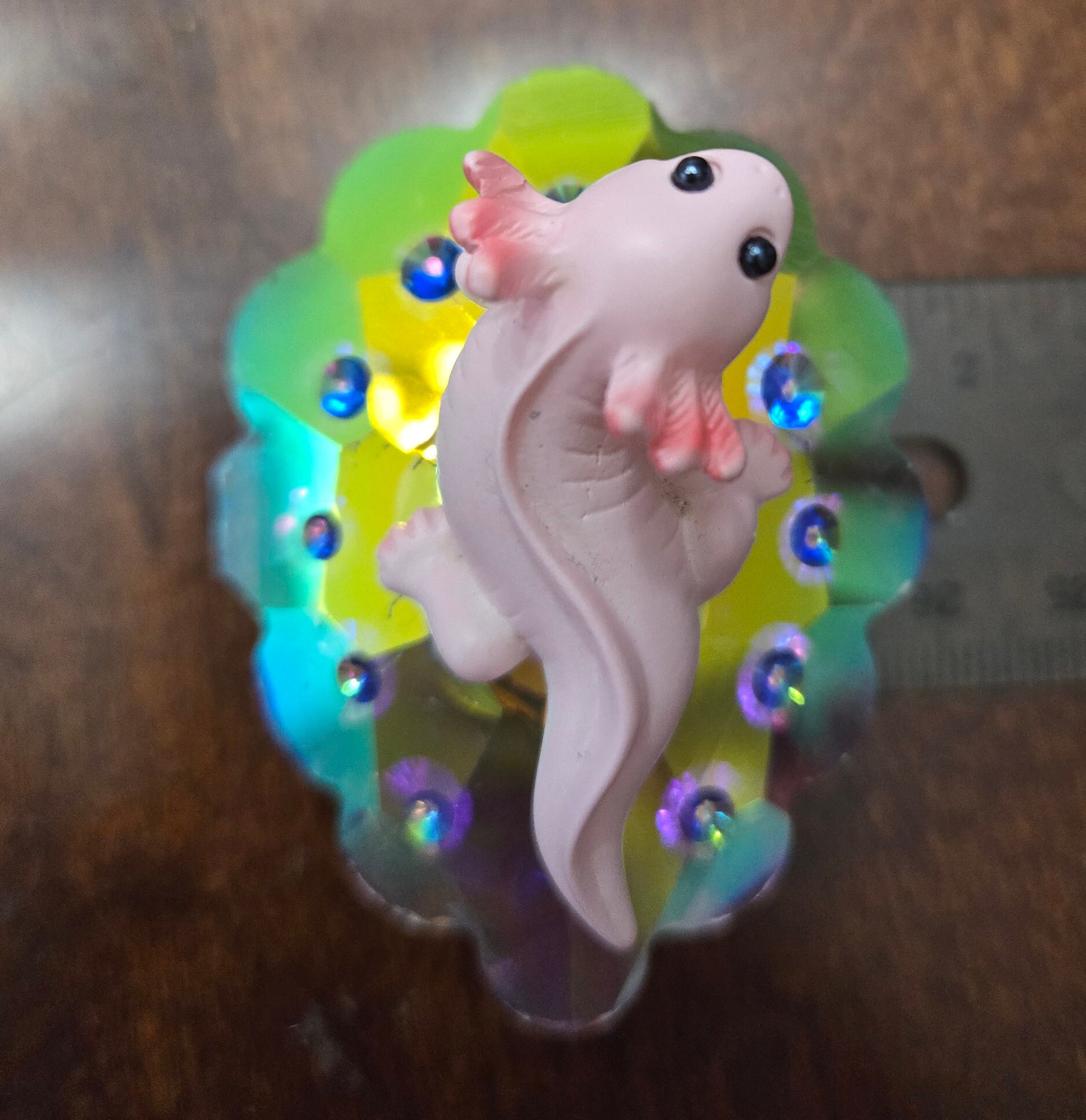 Axolotl Pink Salamander Miniature on Pink Crystal - Etsy