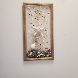 Seashells, Starfish & Seaglass Irridescent Epoxy Resin Art Gold Frame ...