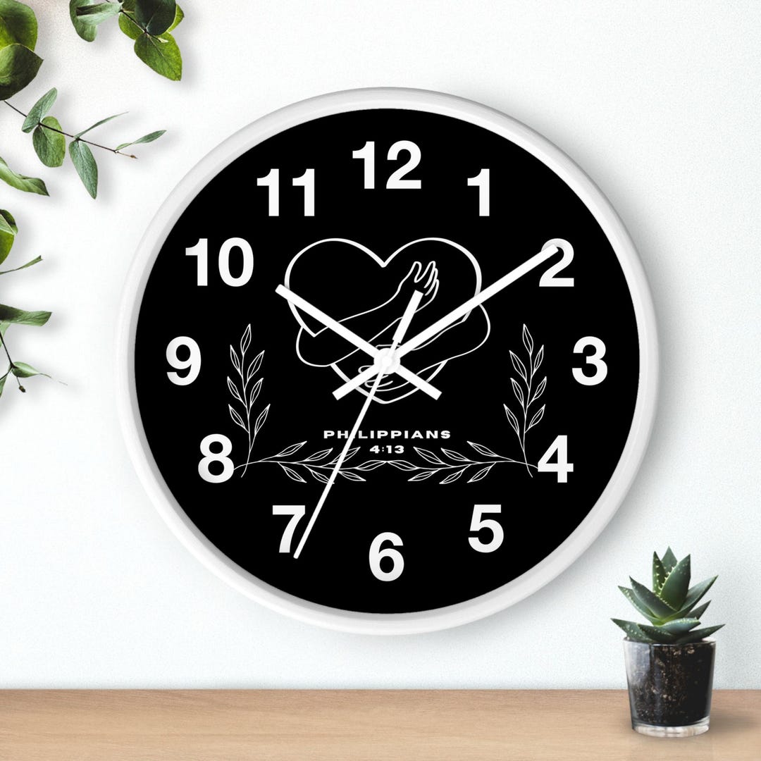 Religious Wall Clock, Christian Bible Verse Clock, Philippians 4:13 ...