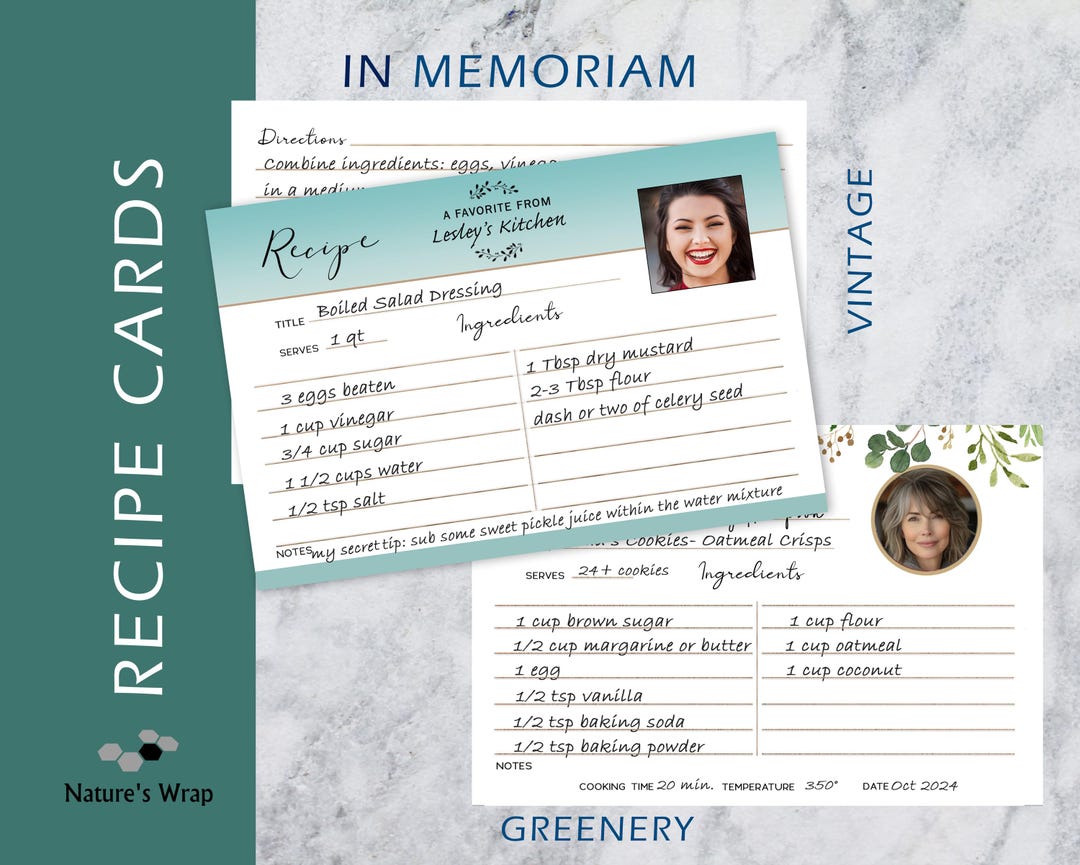 Personalized Memorial Recipe Card: Celebration of Life Keepsake, Custom ...