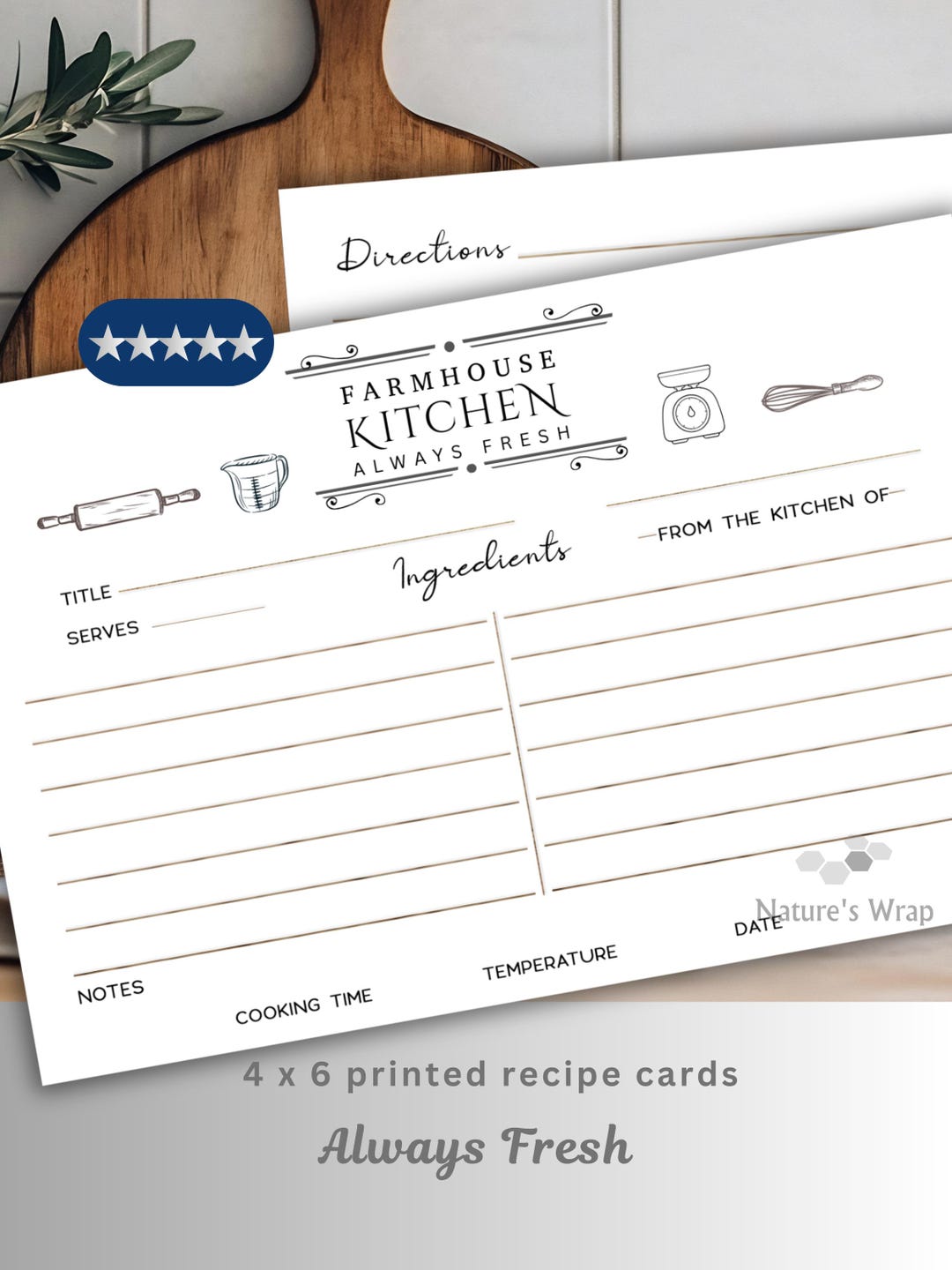 Farmhouse Recipe Cards 4x6 Printed, Heirloom Quality, Set of 30, Bridal ...