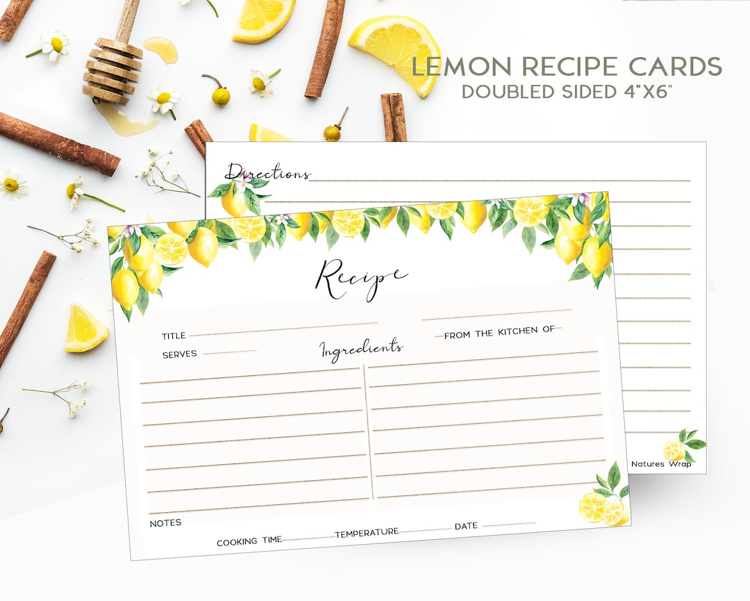 Printed Recipe Cards, Lemon Tree - Double Side Recipe Card 4x6 , Recipe ...
